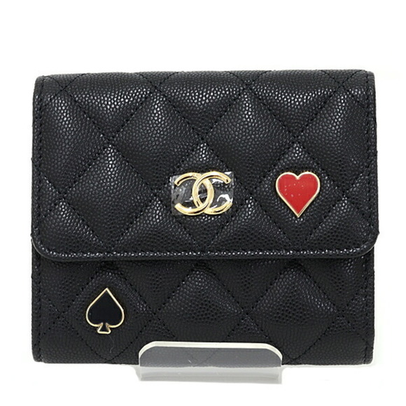 CHANEL | Bags | Chanel Trifold Wallet Matelasse Caviar Skin Heart Spade ...